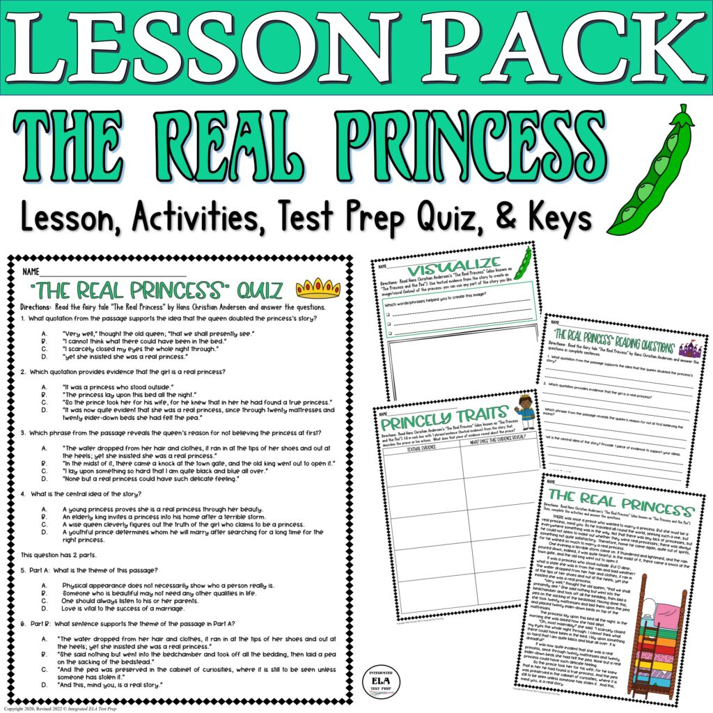 Fairy Tale Reading Passage with Questions The Princess and the Pea Quiz ...