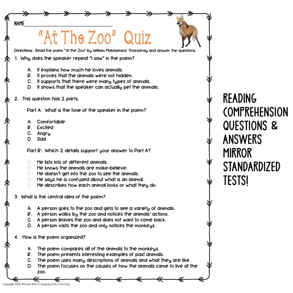 Poetry for 3rd Graders Lesson Activities Poem Test Prep Quiz At the Zoo ...