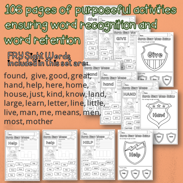 Pre-Kinder / Kinder FRY Sight Words No-Prep Worksheets and Flashcards ...