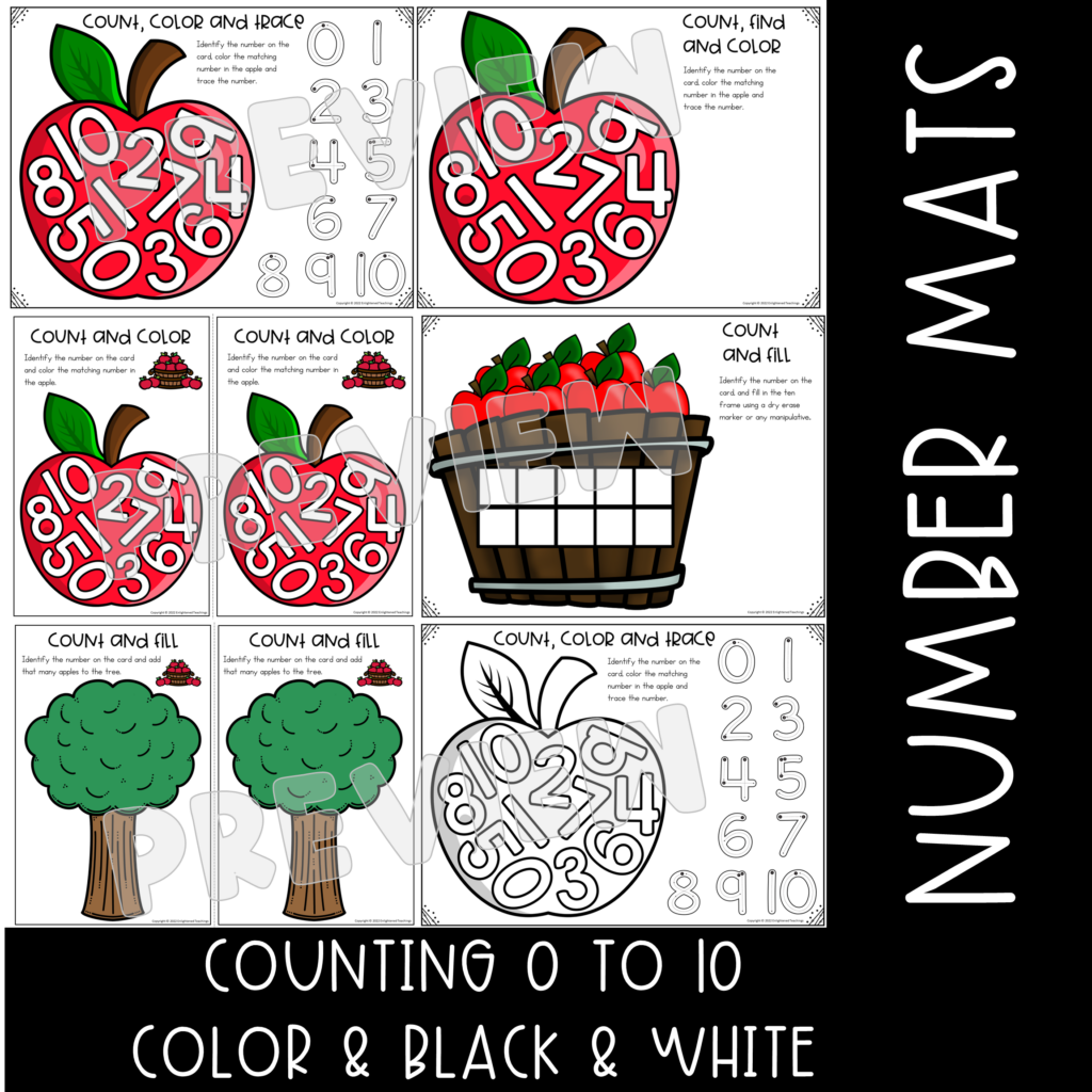 Apple Number Mats Fall Number Subitizing Number Sense Fall Counting ...