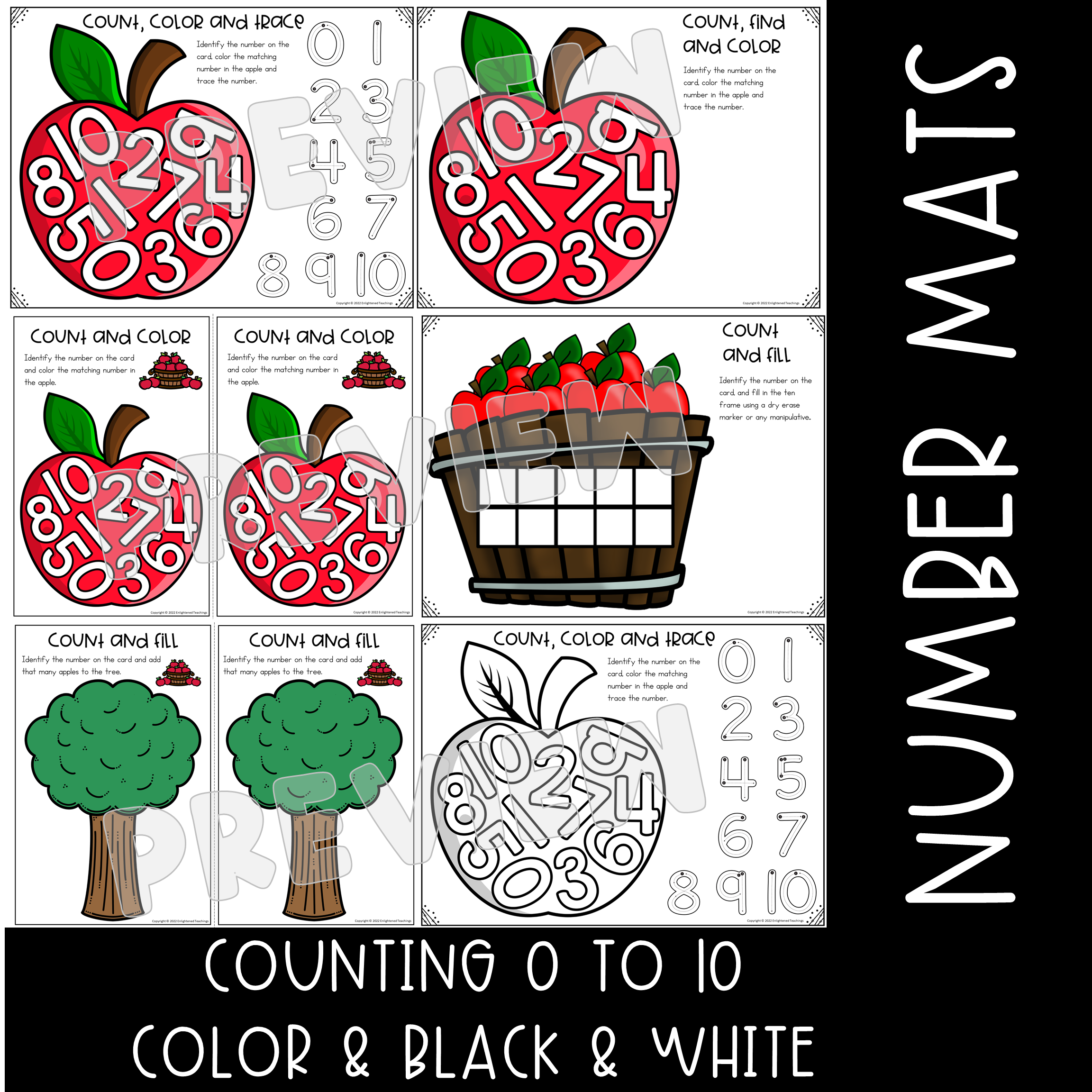 Apple Number Mats Fall Number Subitizing Number Sense Fall Counting ...