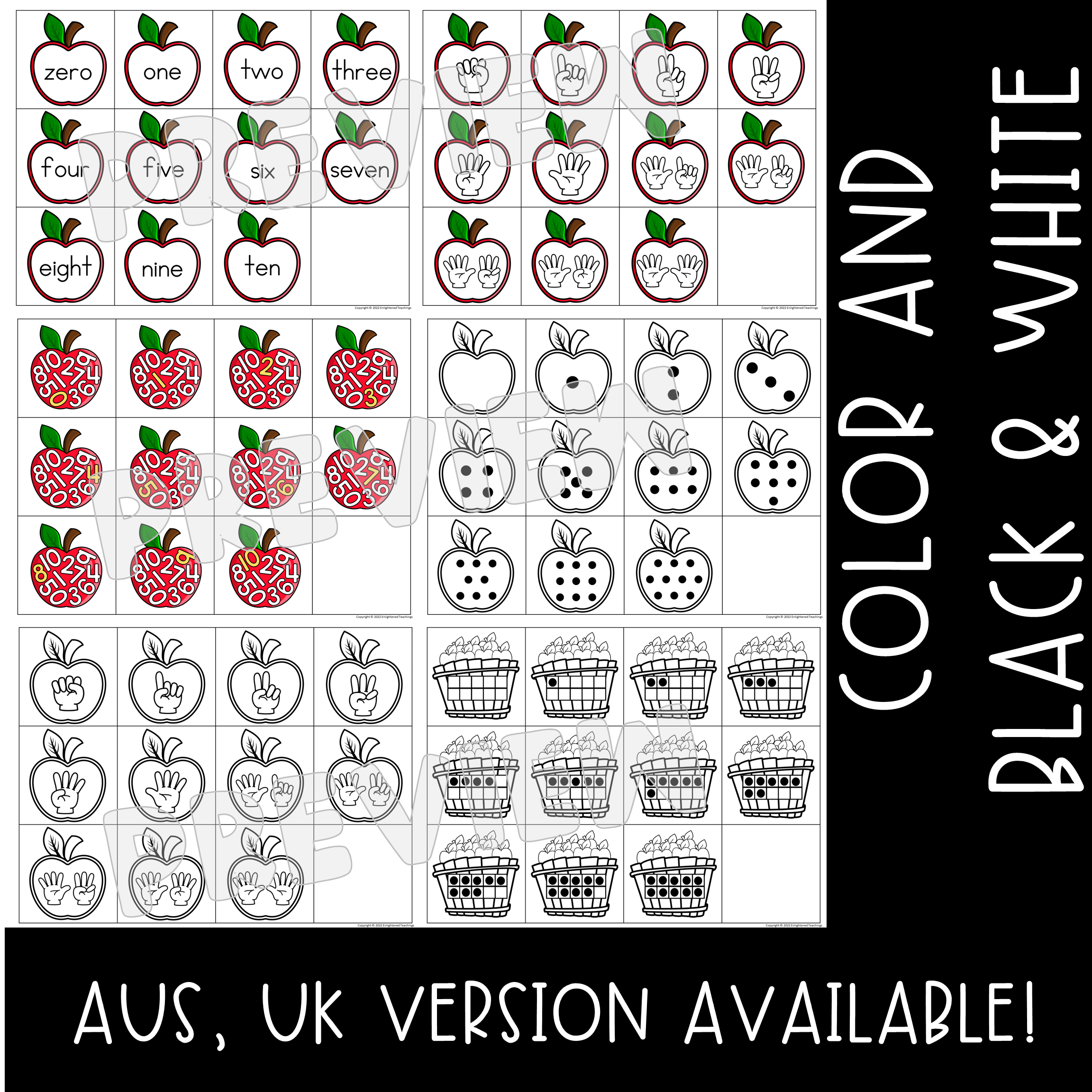 Apple Number Mats Fall Number Subitizing Number Sense Fall Counting ...