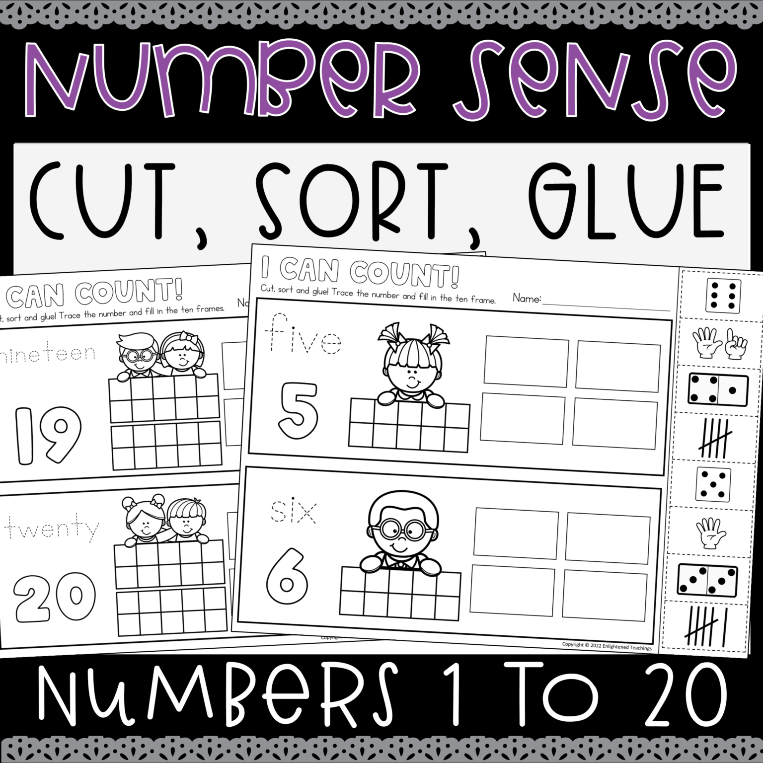Number Subitizing Worksheets Cut Sort Glue Number Sense Sorting to 20 ...