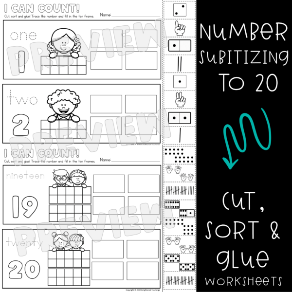Number Subitizing Worksheets Cut Sort Glue Number Sense Sorting to 20 ...
