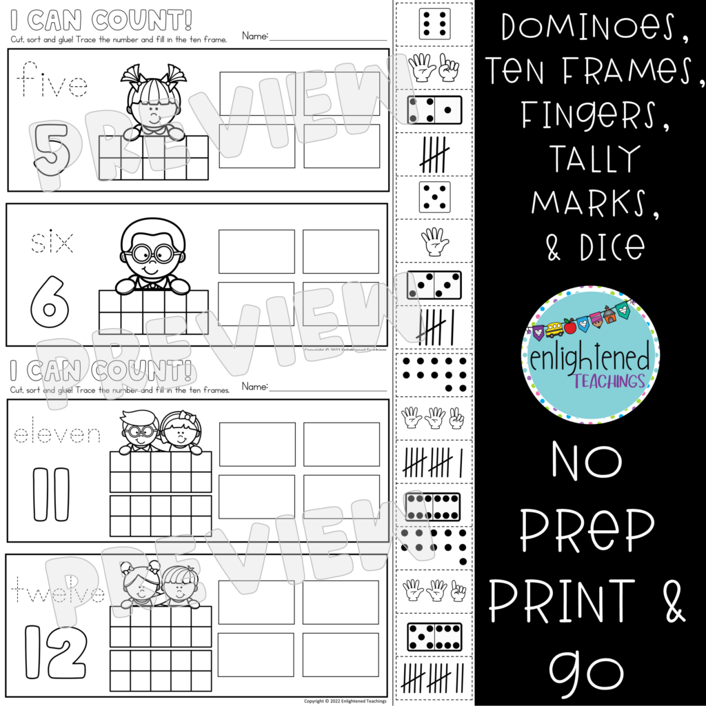 Number Subitizing Worksheets Cut Sort Glue Number Sense Sorting to 20 ...