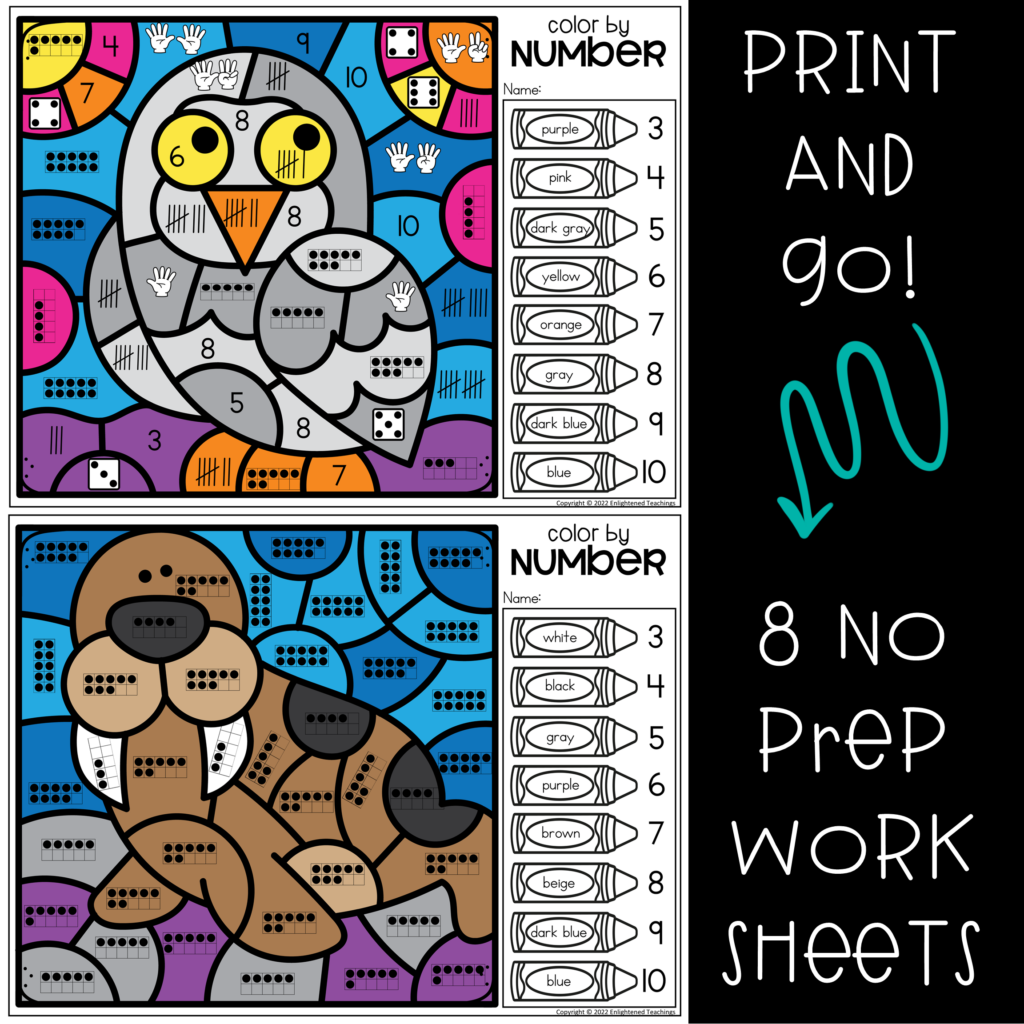 Number Subitizing Worksheets Color by Number Subitizing to 10 Arctic ...