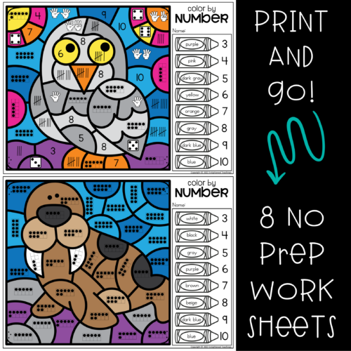 Number Subitizing Worksheets Color by Number Subitizing to 10 Arctic ...