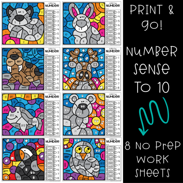 Number Subitizing Worksheets Color by Number Subitizing to 10 Arctic ...