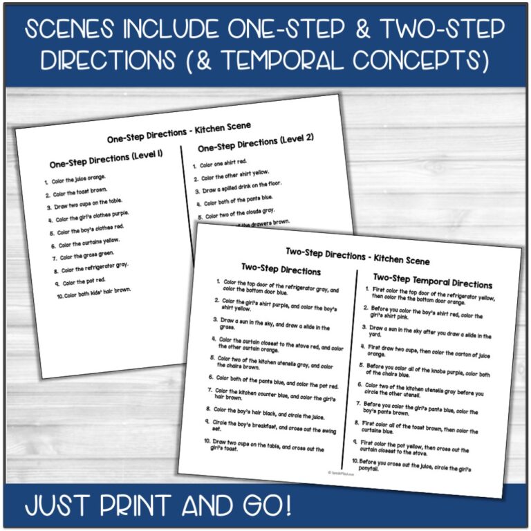 Following 1 & 2 Step Directions Activity - Coloring Sheets - Speech ...