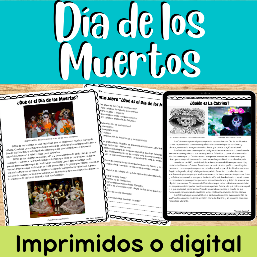 Día de los Muertos Day of the Dead Reading Print & Digital in Spanish ...