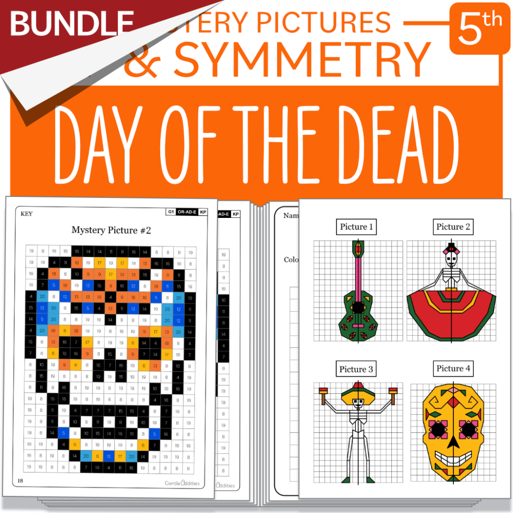 BUNDLE El Día De Los Muertos Grade 5 Symmetry and Math Mystery Pictures ...