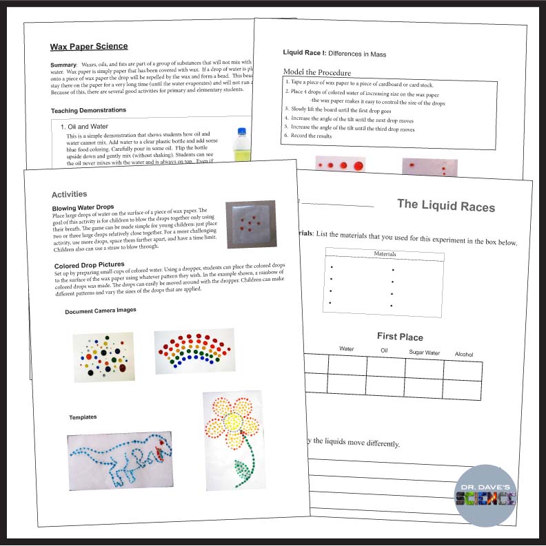 Wax Paper and Water Science Activity Kindergarten First Grade Primary ...