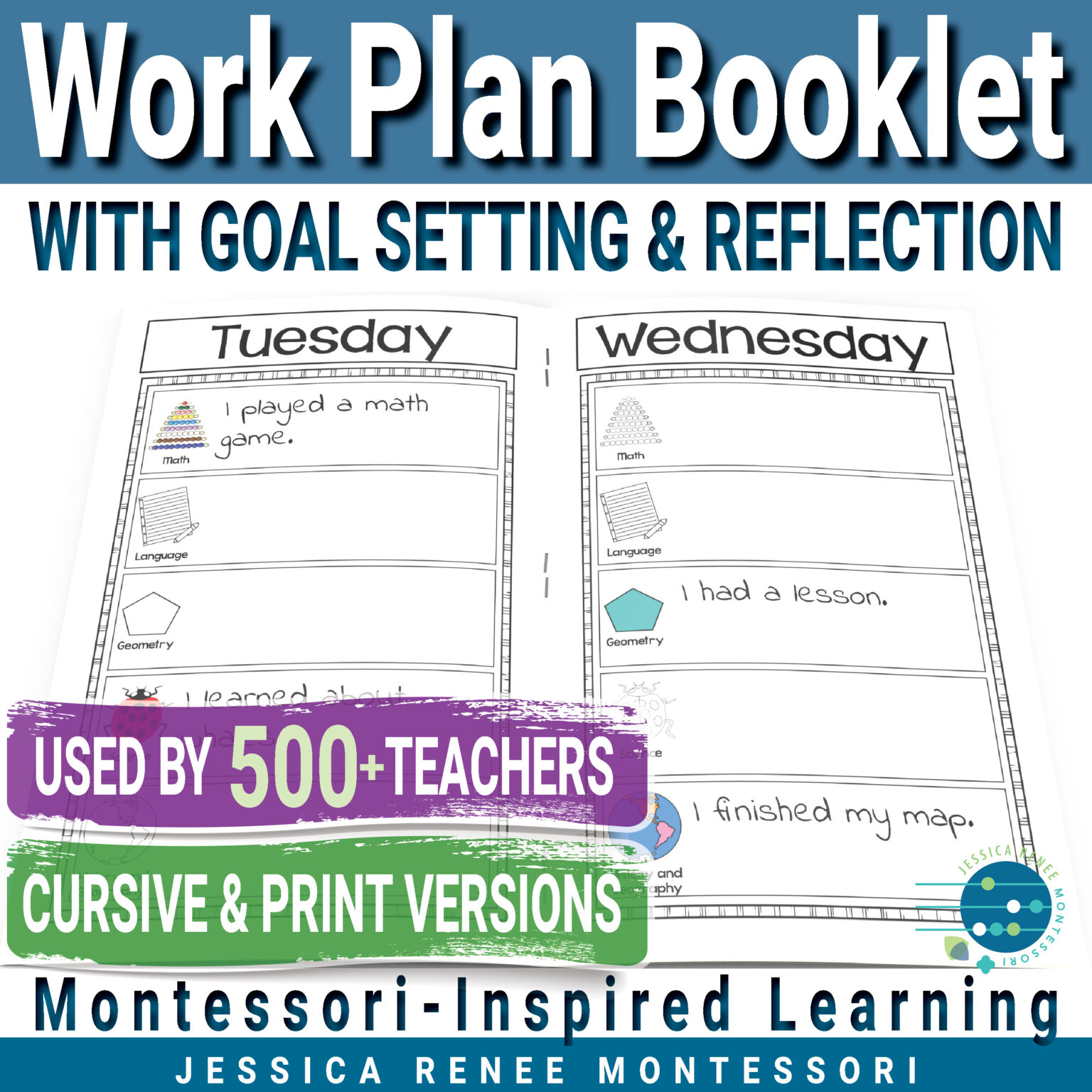 Montessori Work Plan Booklet, Weekly Progress Journal, Goal Setting ...