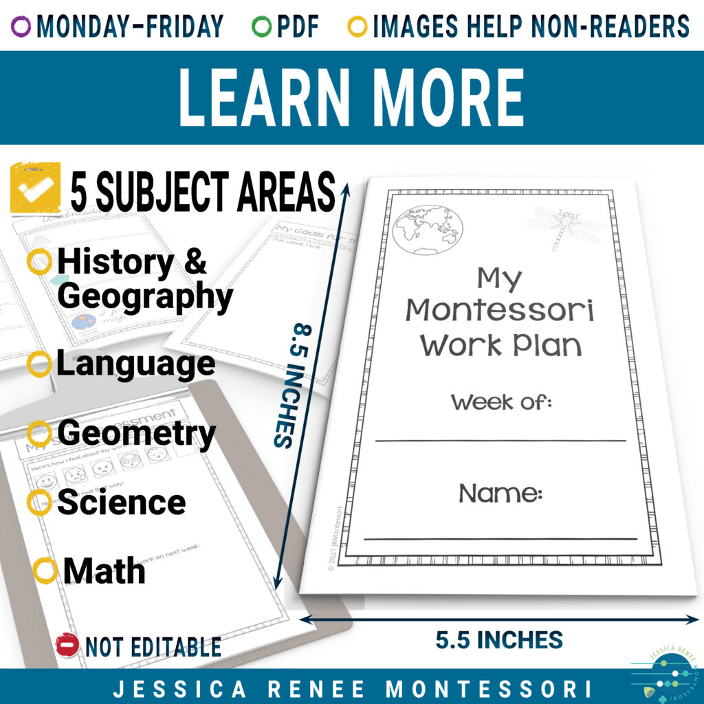 Montessori Work Plan Booklet, Weekly Progress Journal, Goal Setting ...