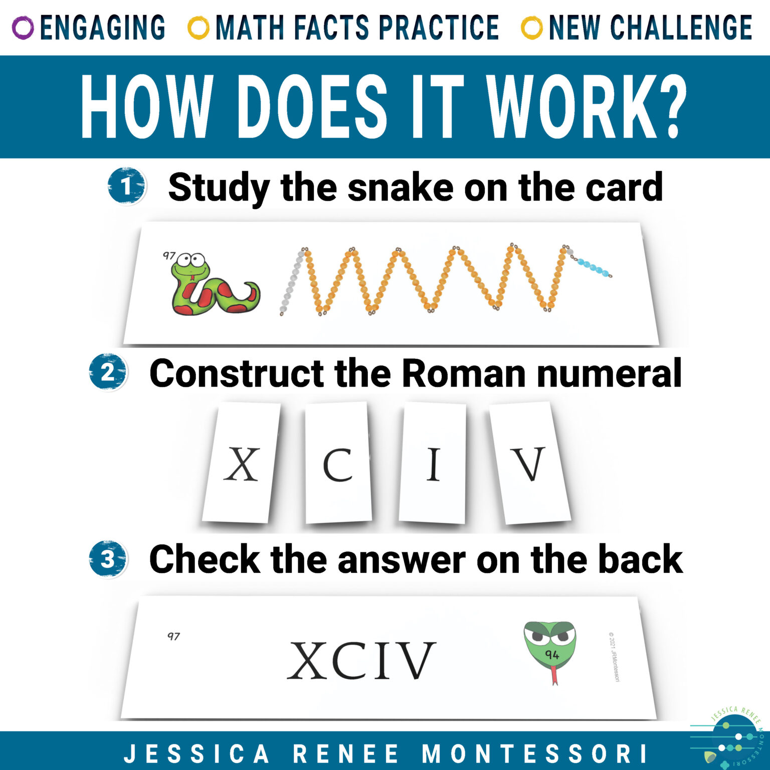 Montessori Snake Game: Roman Numerals 1-100, Addition & Subtraction ...