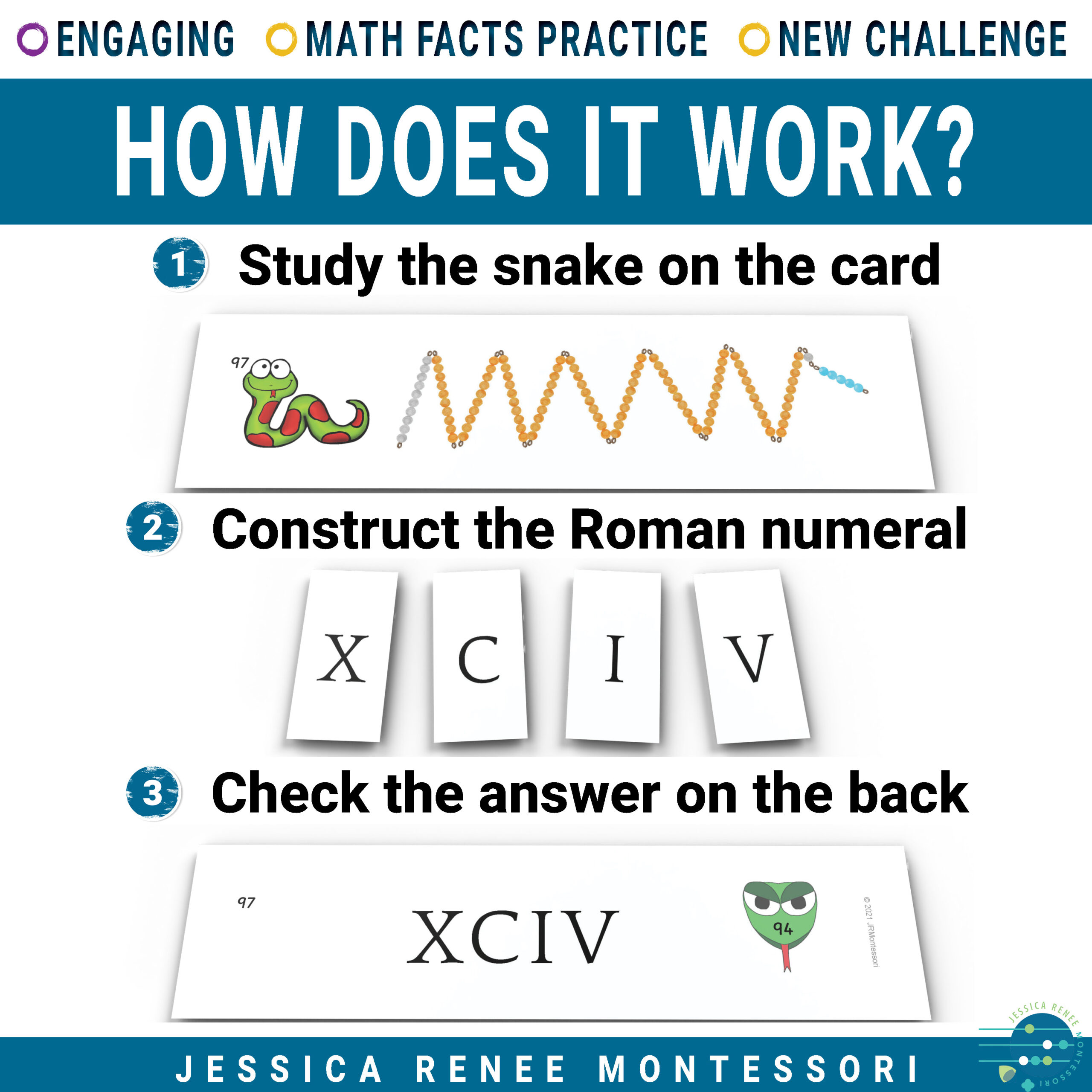 Montessori Snake Game: Roman Numerals 1-100, Addition & Subtraction ...