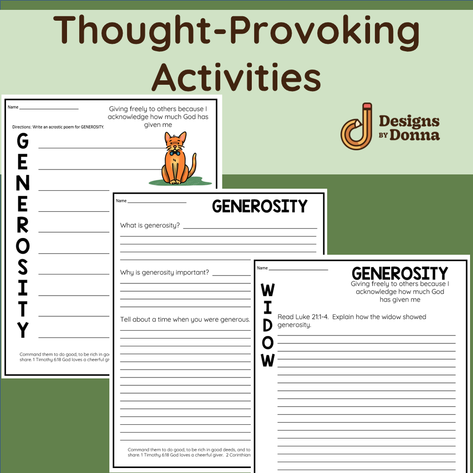 Generosity - Christian Character Trait Packet | Made By Teachers