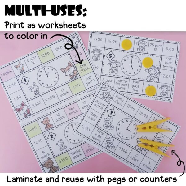 Telling Time to the Hour, half hour, quarter hour and 5 minutes ...