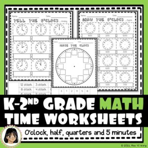 Telling time to the hour, half hour, quarter hour and 5 minutes ...