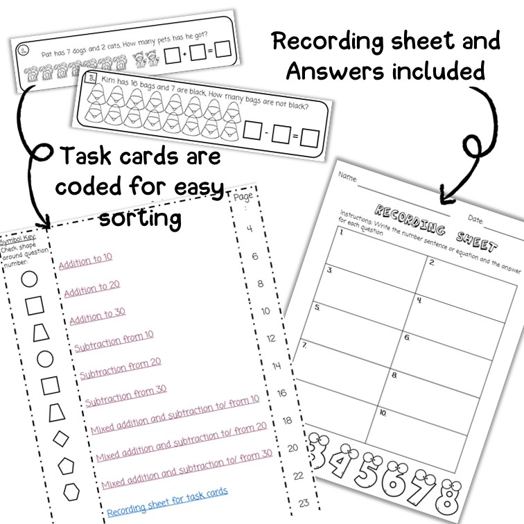 K, 1st and 2nd Grade One Step Addition and Subtraction Word Problems ...