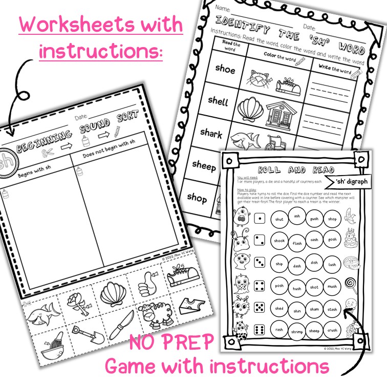 Consonant Digraph SH Worksheets, game and PPT Slides | Made By Teachers