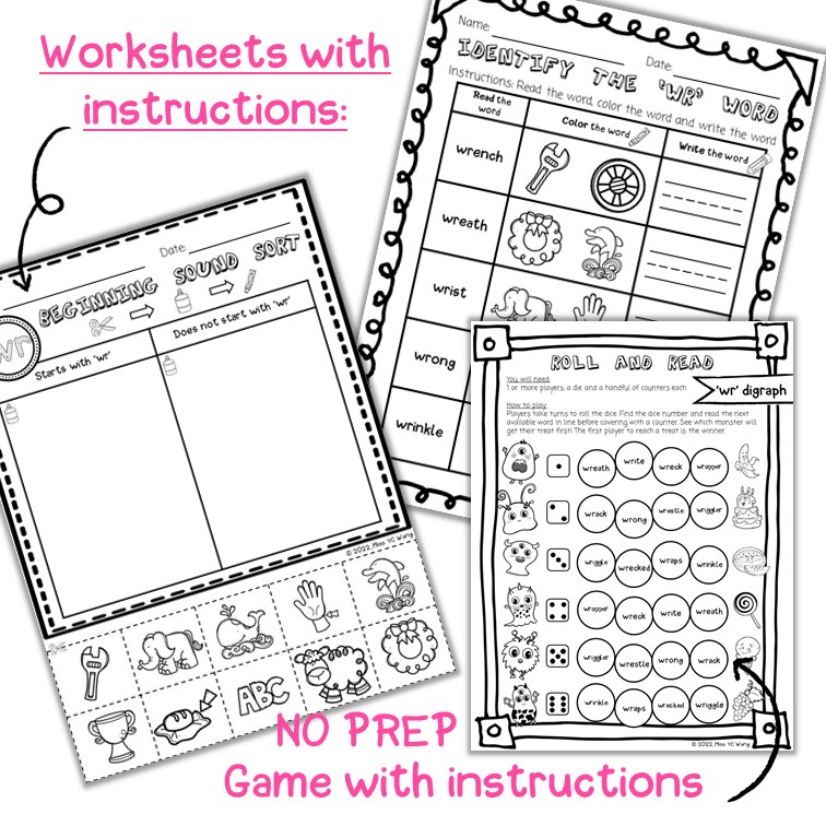 Consonant Digraph WR Worksheets, game and PPT Slides | Made By Teachers