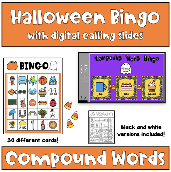 Halloween Compound Word Bingo with Digital Calling Slides | Made By ...
