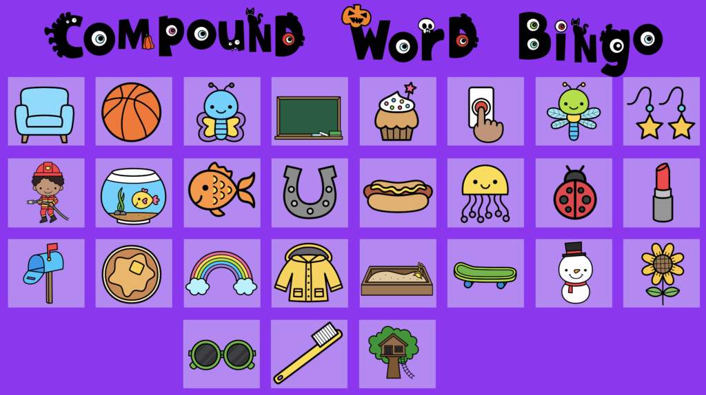 Halloween Compound Word Bingo with Digital Calling Slides | Made By ...