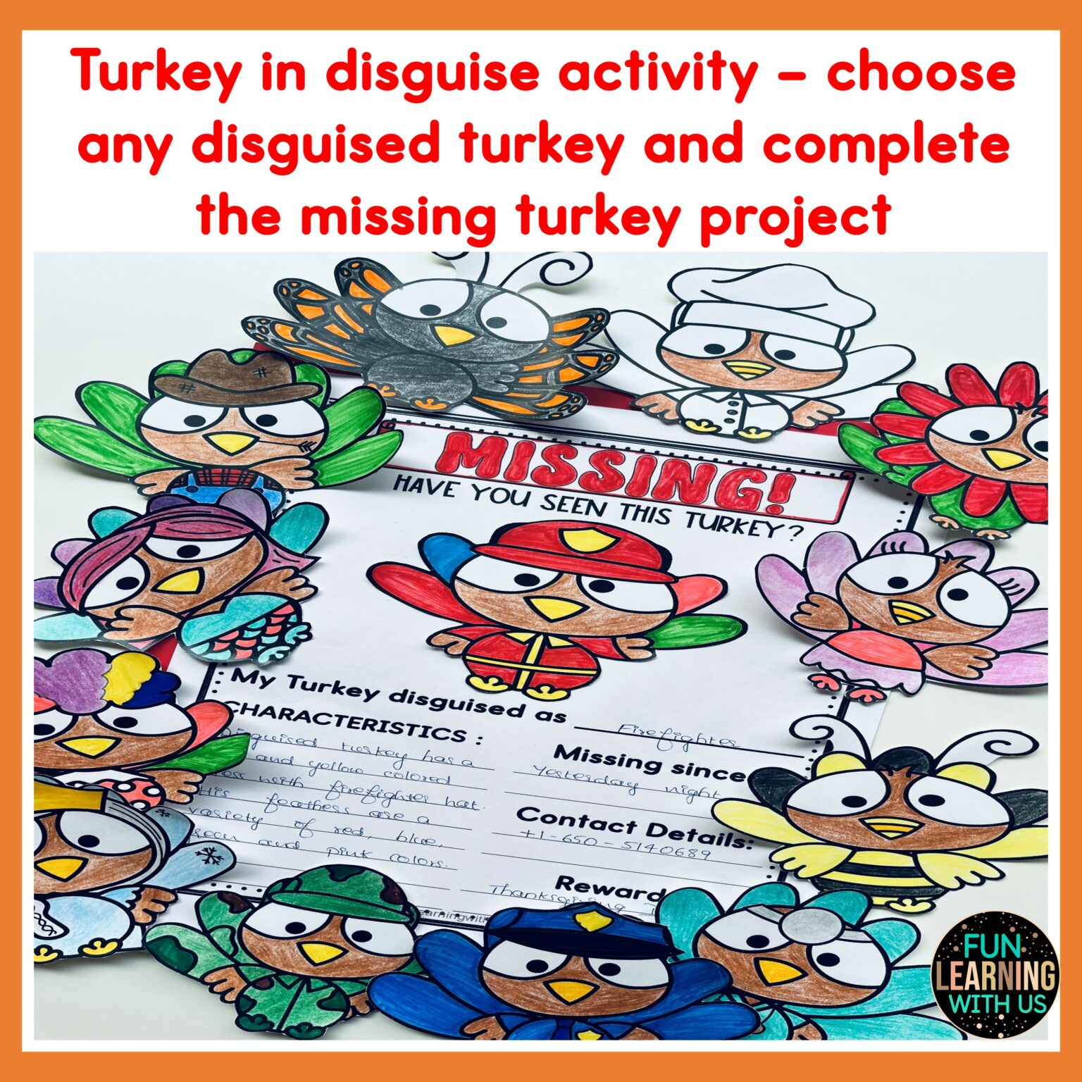 Turkey in Disguise Thanksgiving Bulletin Board & Turkey Trouble | Made ...