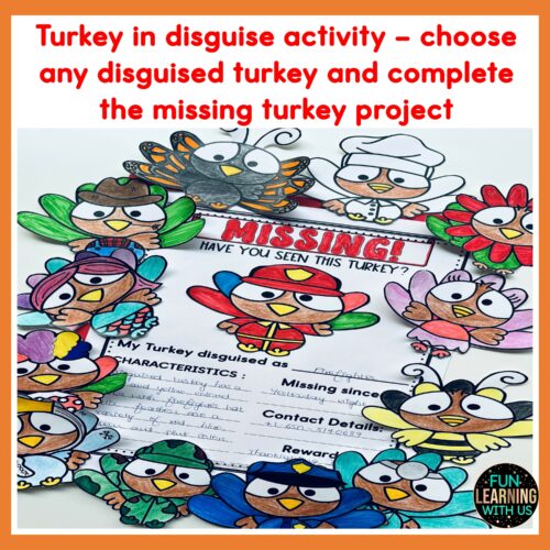 Turkey in Disguise Thanksgiving Bulletin Board & Turkey Trouble - Made ...