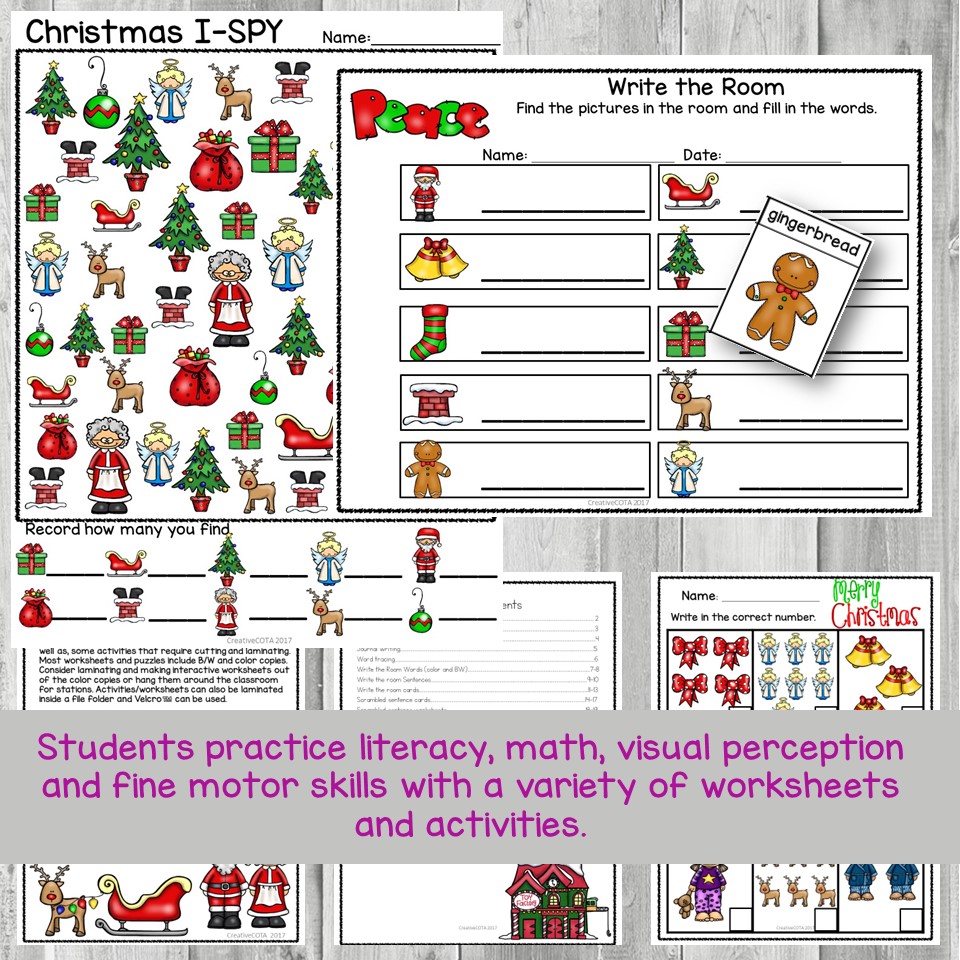 Christmas Literacy and Math Fine Motor and Visual Perception Activities ...