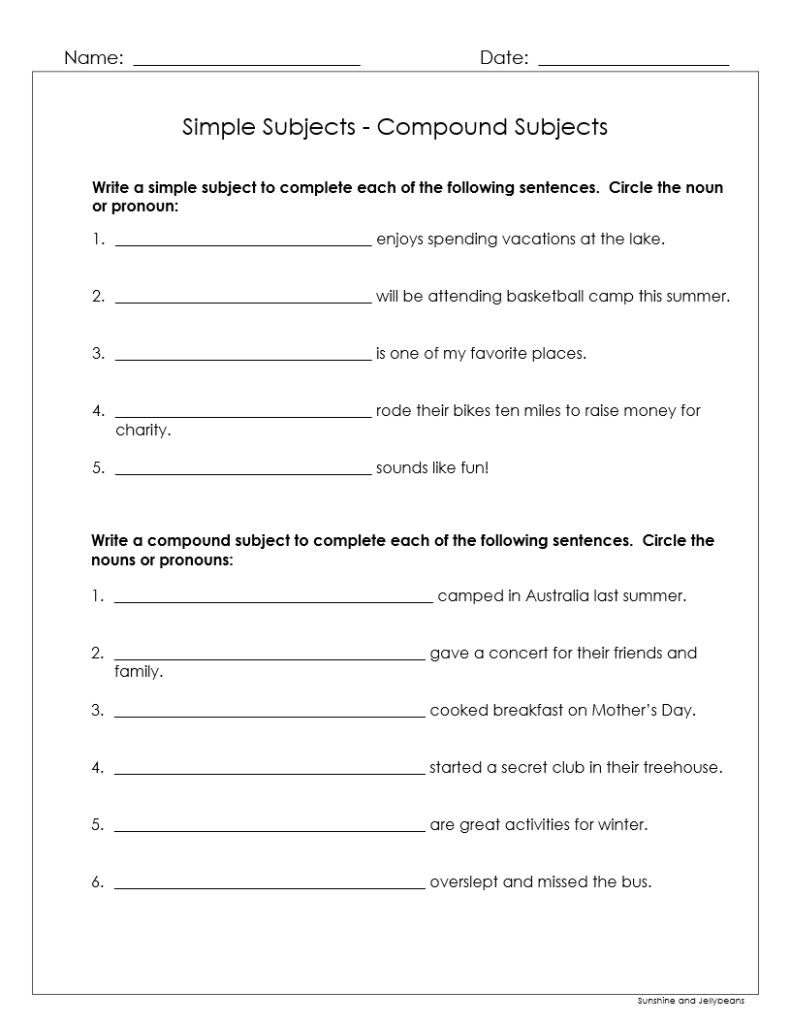 Simple / Compound Sentences - Subjects and Predicates - Grades 4-5-6 ...