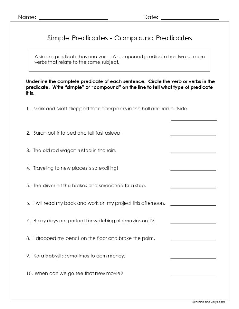 Simple / Compound Sentences - Subjects and Predicates - Grades 4-5-6 ...