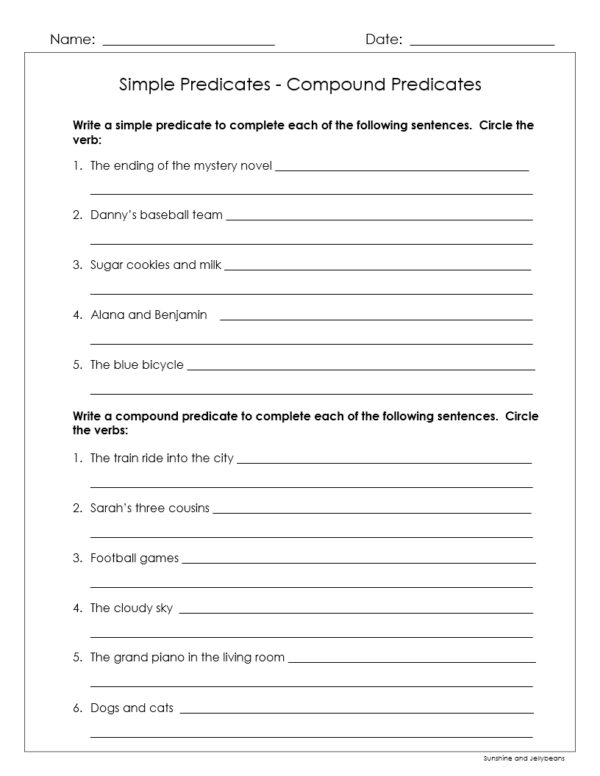 Simple / Compound Sentences - Subjects and Predicates - Grades 4-5-6 ...