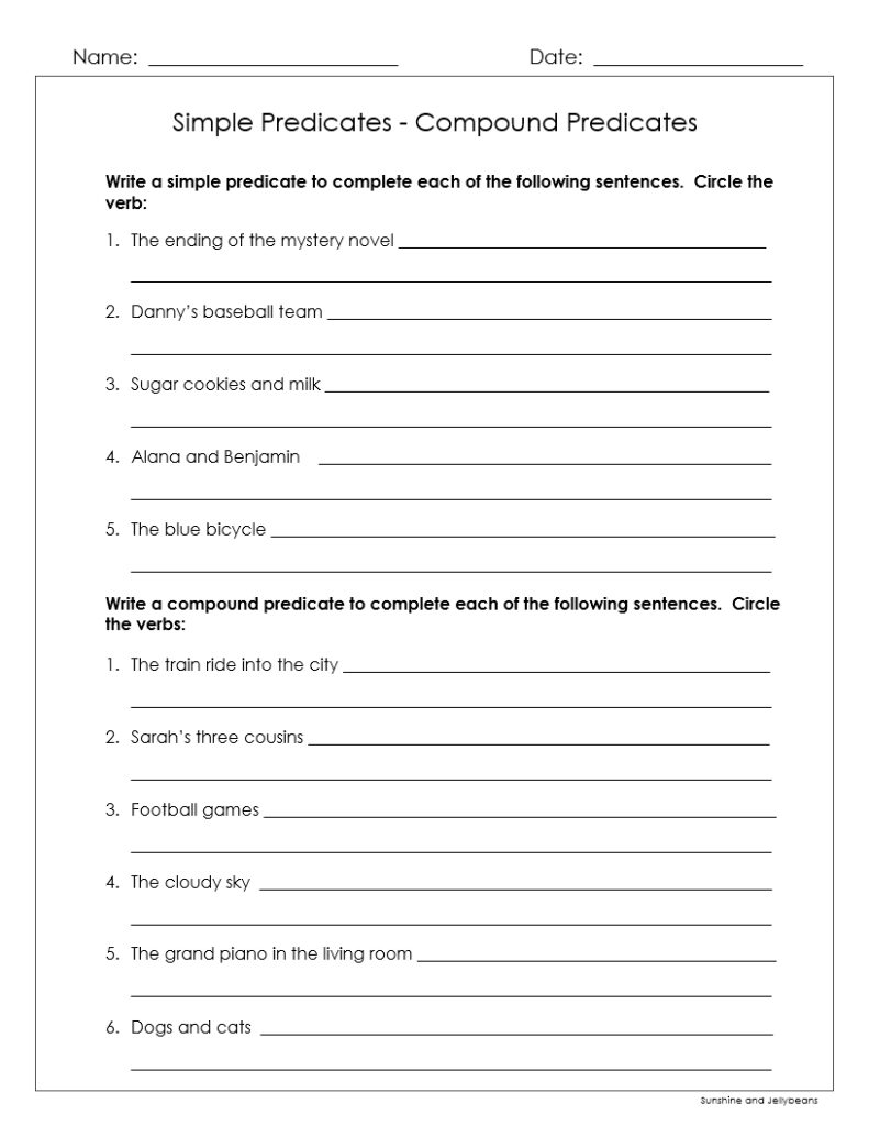 Simple / Compound Sentences - Subjects and Predicates - Grades 4-5-6 ...