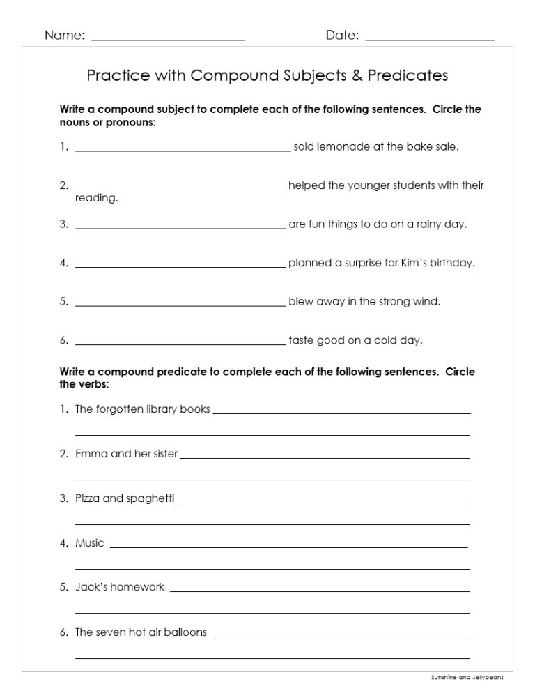 Simple / Compound Sentences - Subjects and Predicates - Grades 4-5-6 ...