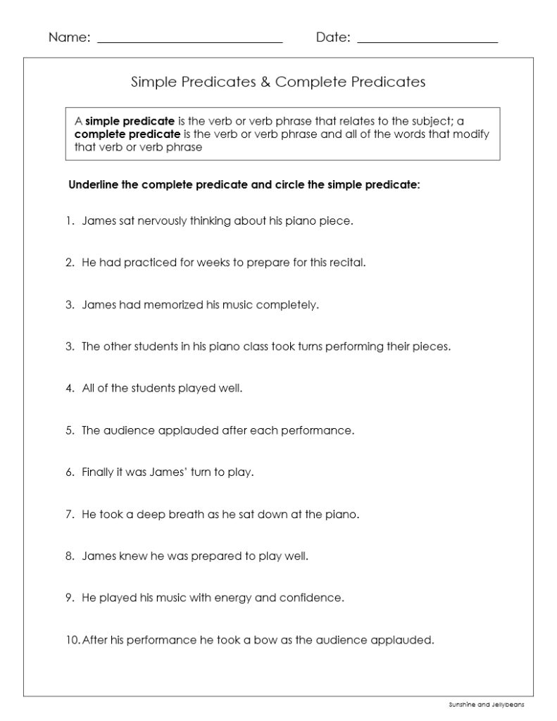 Simple / Complete Sentences - Subjects and Predicates Grades 4-5-6 ...