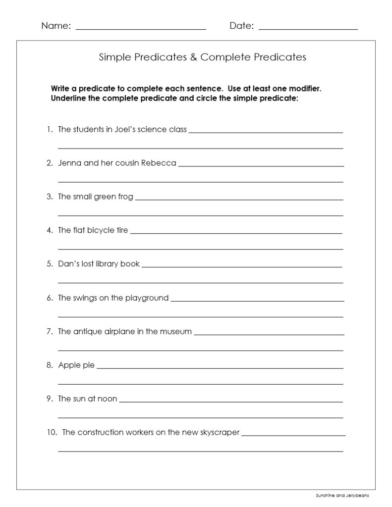 Simple / Complete Sentences - Subjects and Predicates Grades 4-5-6 ...