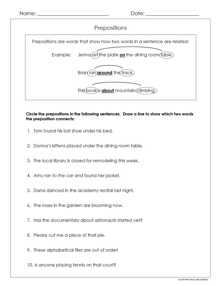Prepositions / Prepositional Phrases - 6 worksheets - Grades 4-5-6 ...