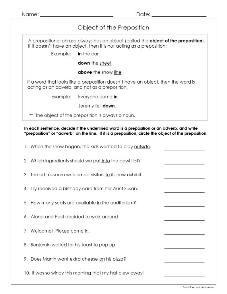 Prepositions / Prepositional Phrases - 6 worksheets - Grades 4-5-6 ...