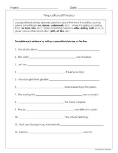 Prepositions / Prepositional Phrases - 6 worksheets - Grades 4-5-6 ...