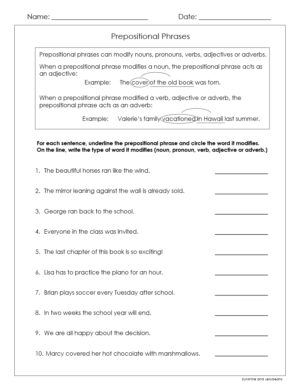 Prepositions / Prepositional Phrases - 6 worksheets - Grades 4-5-6 ...