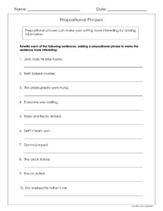 Prepositions / Prepositional Phrases - 6 worksheets - Grades 4-5-6 ...