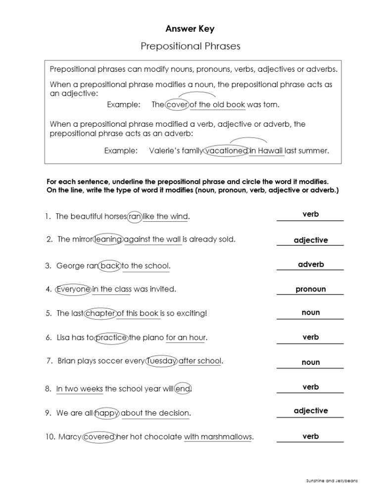 Prepositions / Prepositional Phrases - 6 worksheets - Grades 4-5-6 ...