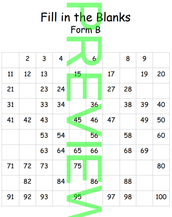 NO PREP Fill in the Blank Hundreds Chart (20 Days Worth!) - Made By ...