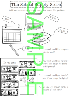 Multistep Money Store Word Problems with Adding, Subtracting and ...