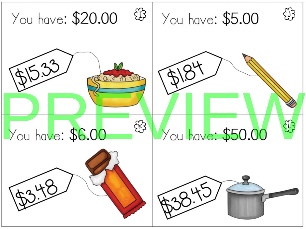 Money Task Cards with Items Subtracting Across Zeros | Made By Teachers