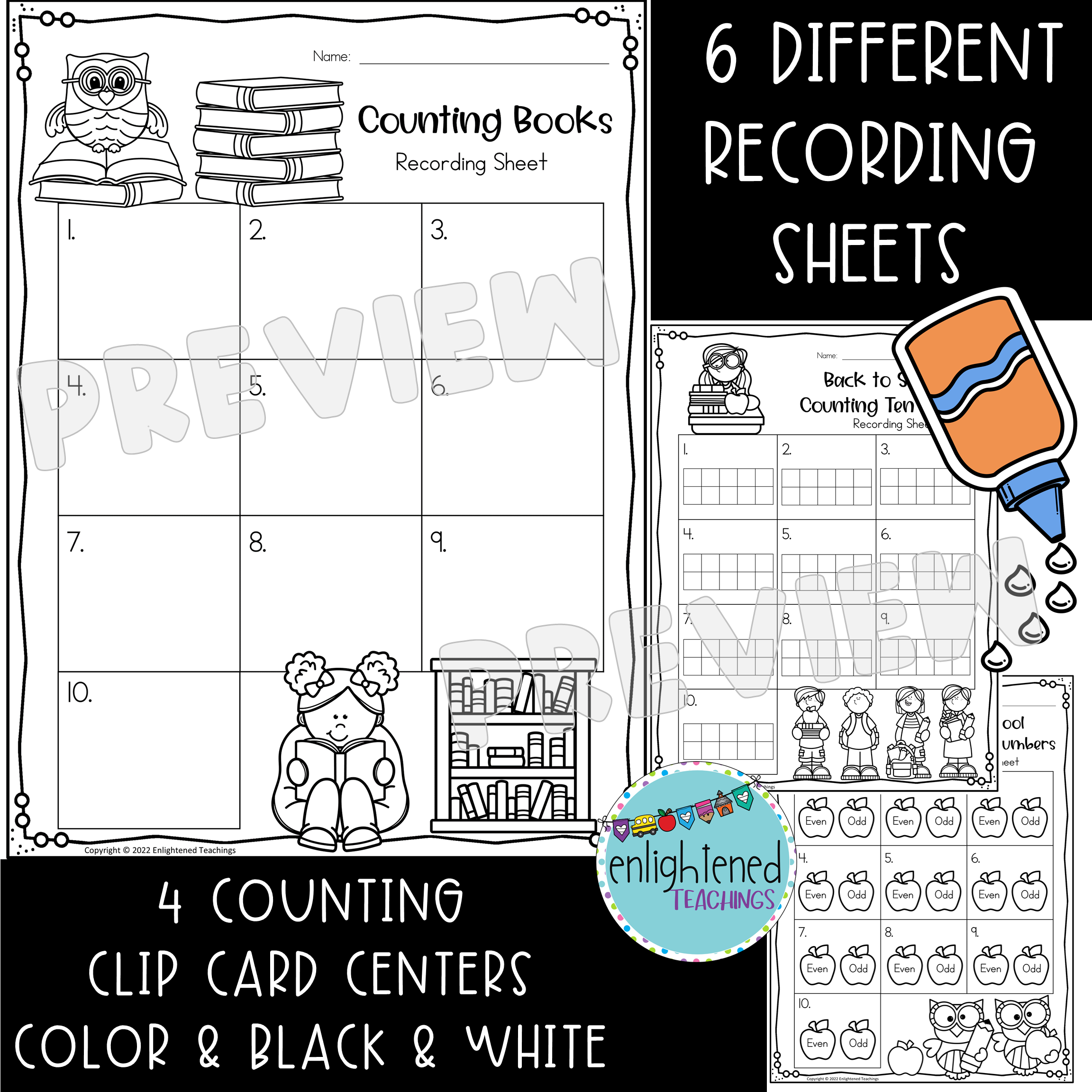 Counting to 10 Clip Cards Counting Task Cards Back to School Counting ...