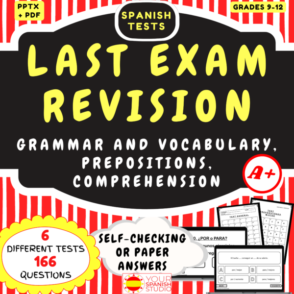 SPANISH TESTS 6 QUIZZES LAST EXAM REVISION NO PREP TESTS DE ESPAÑOL ...