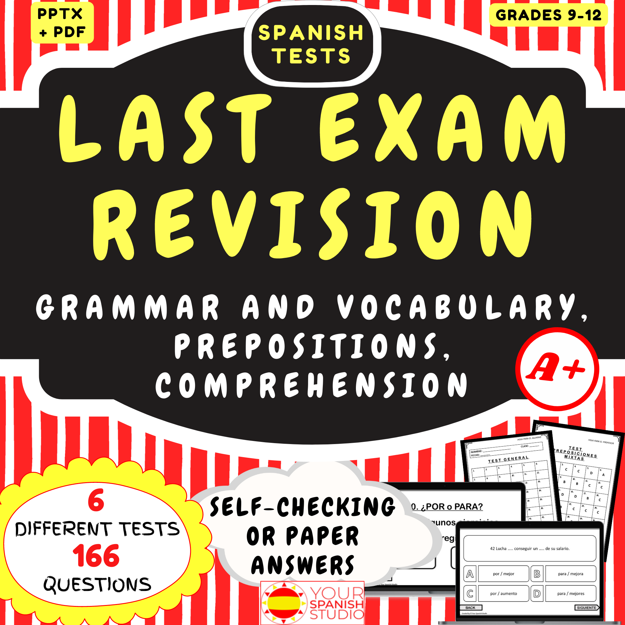 SPANISH TESTS 6 QUIZZES LAST EXAM REVISION NO PREP TESTS DE ESPAÑOL ...